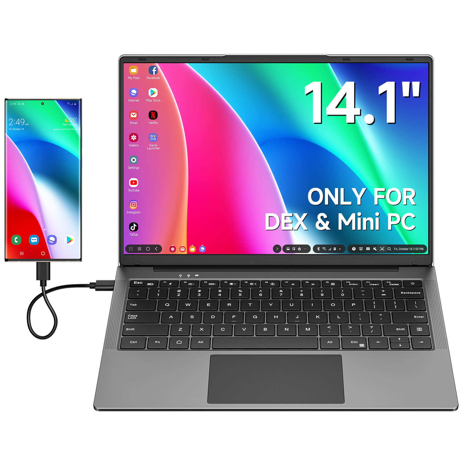 Dopesplay 14.1 inch Portable Lapdock Monitor For Samsung Deck with Key