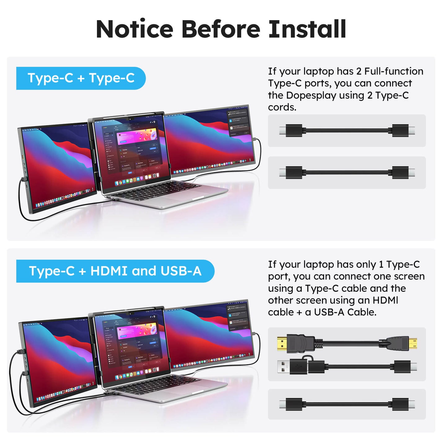 15.6 Inch 1920×1080 60Hz FHD Triple Portable Laptop Monitor Dual Scree ...