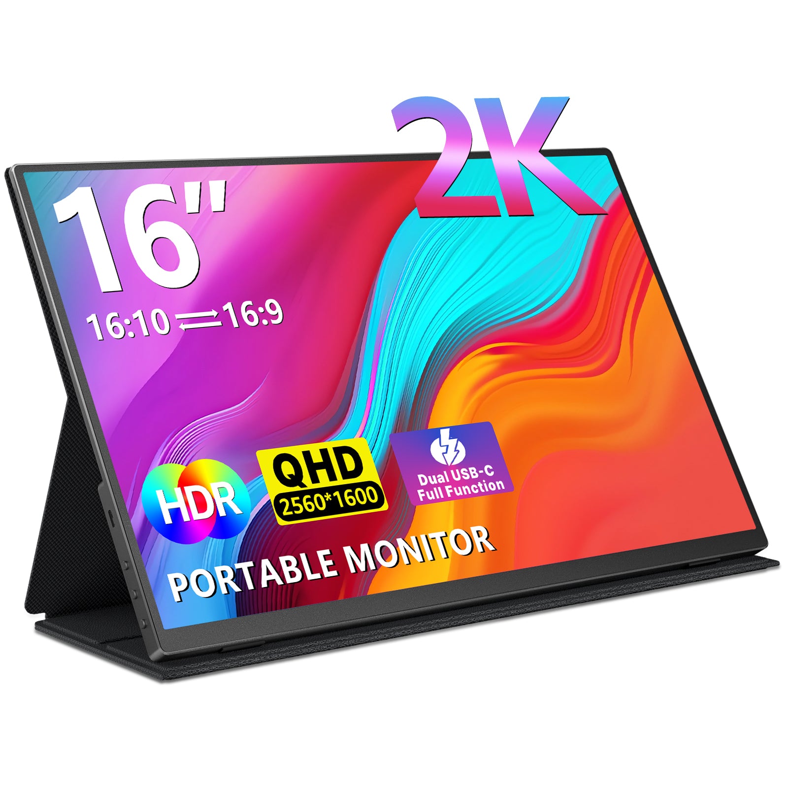 16 Inch 2.5K Portable Monitor for Laptop with 2560x1600 FHD Display ...